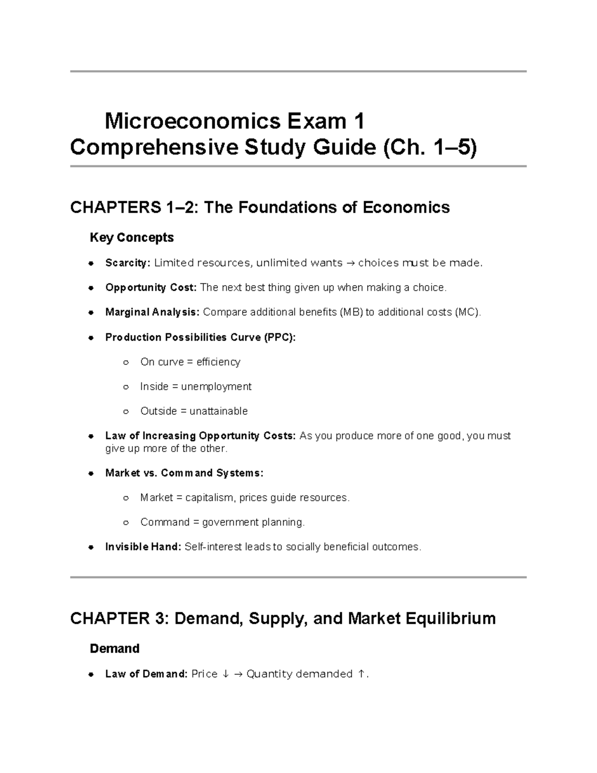 Econ 101: Microeconomics Exam 1 Comprehensive Study Guide - Studocu