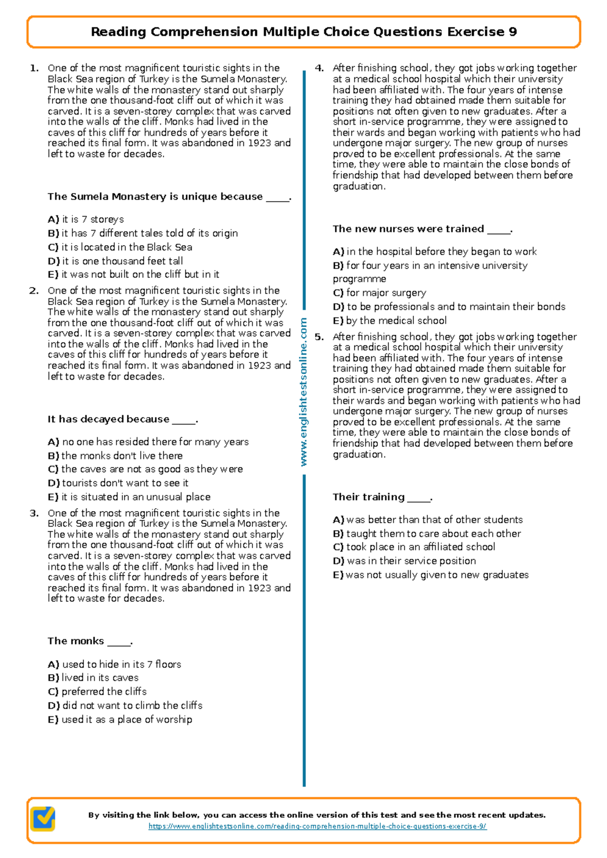 Reading Comprehension MCQs: Exercise 9 (1879) - Studocu