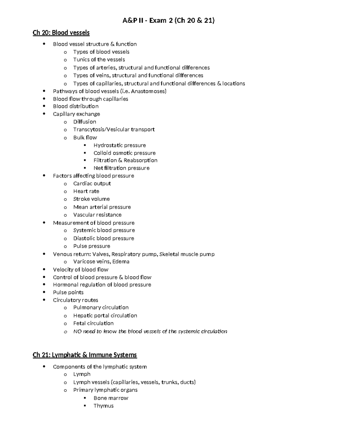 A&P II - Exam 2 Notes: Blood Vessels, Lymphatic & Immune Sys. - Studocu