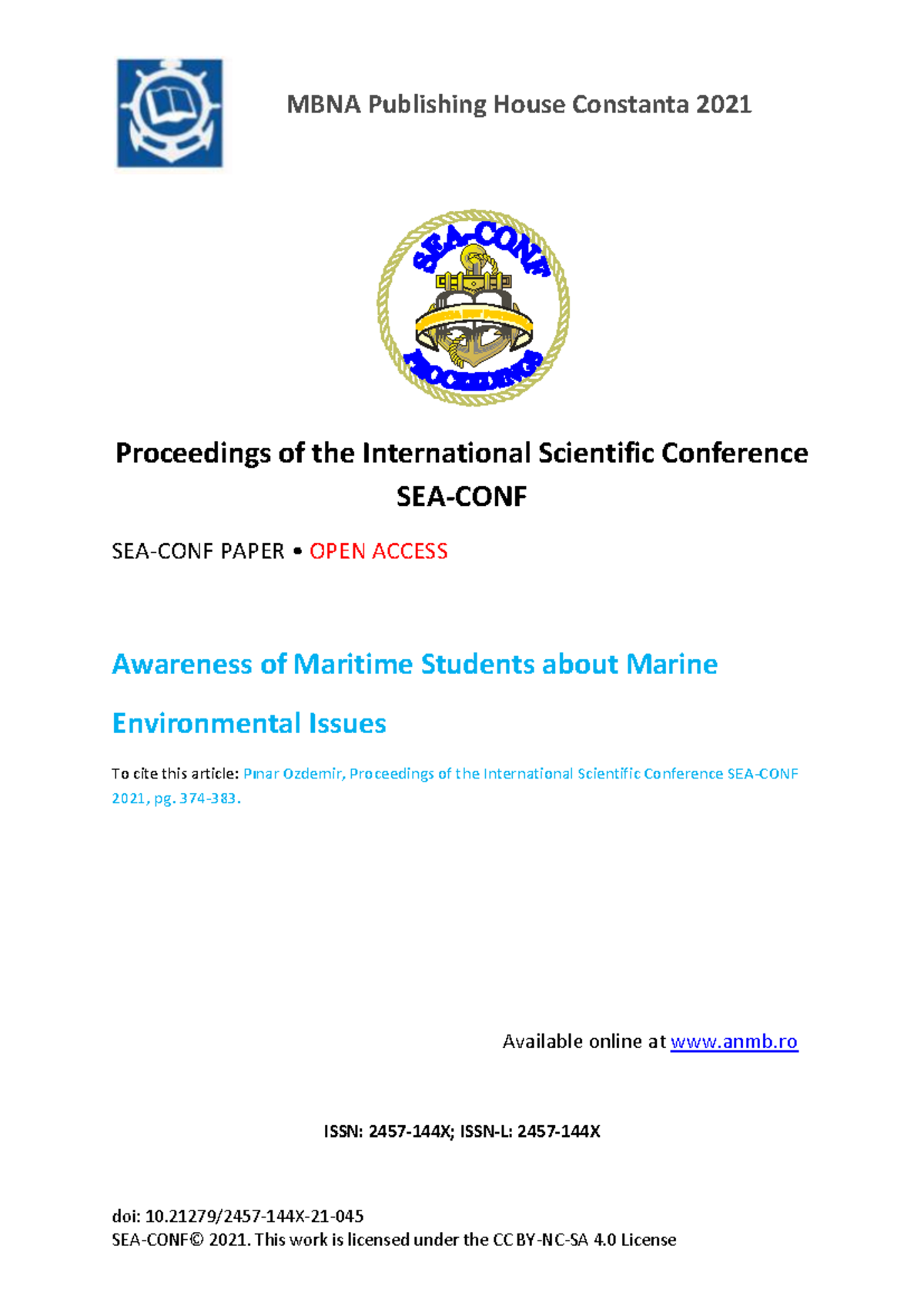 "MBNA 2021: Maritime Students' Awareness on Marine Environmental Issues ...