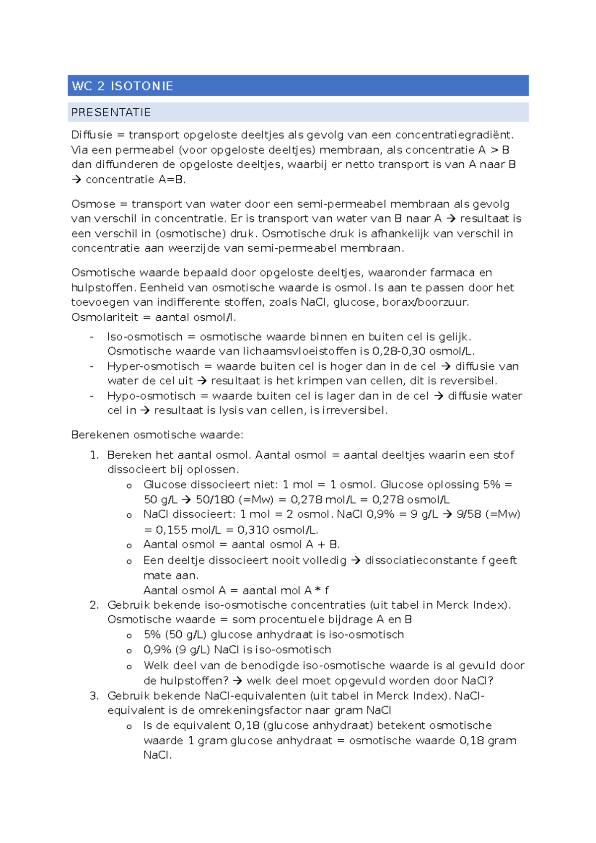 WC2 Isotonie - Uitleg en Oefeningen voor Iso-osmotische Oplossingen ...