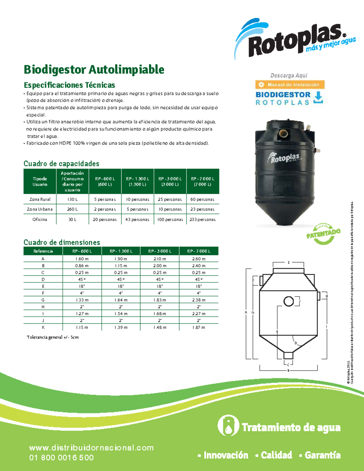 Ficha técnica del biodigestor autolimpiable Rotoplas - Studocu