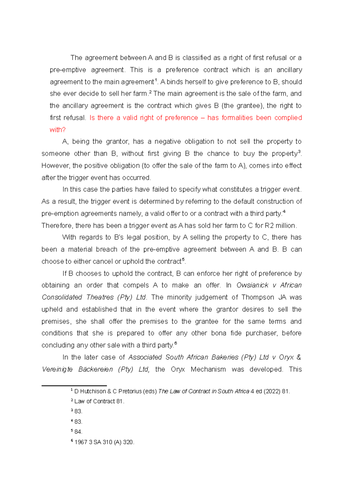 Law of Contract Tut 1: Right of First Refusal Analysis - Studocu