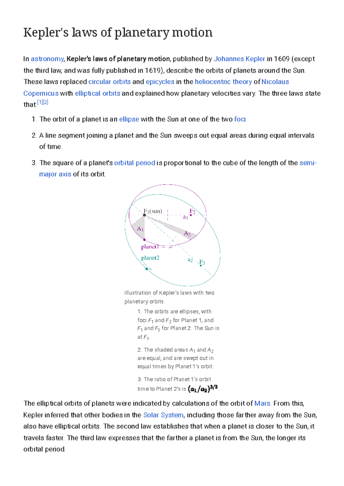 Wikipedia-Kepler laws! - Kepler's laws of planetary motion In astronomy ...
