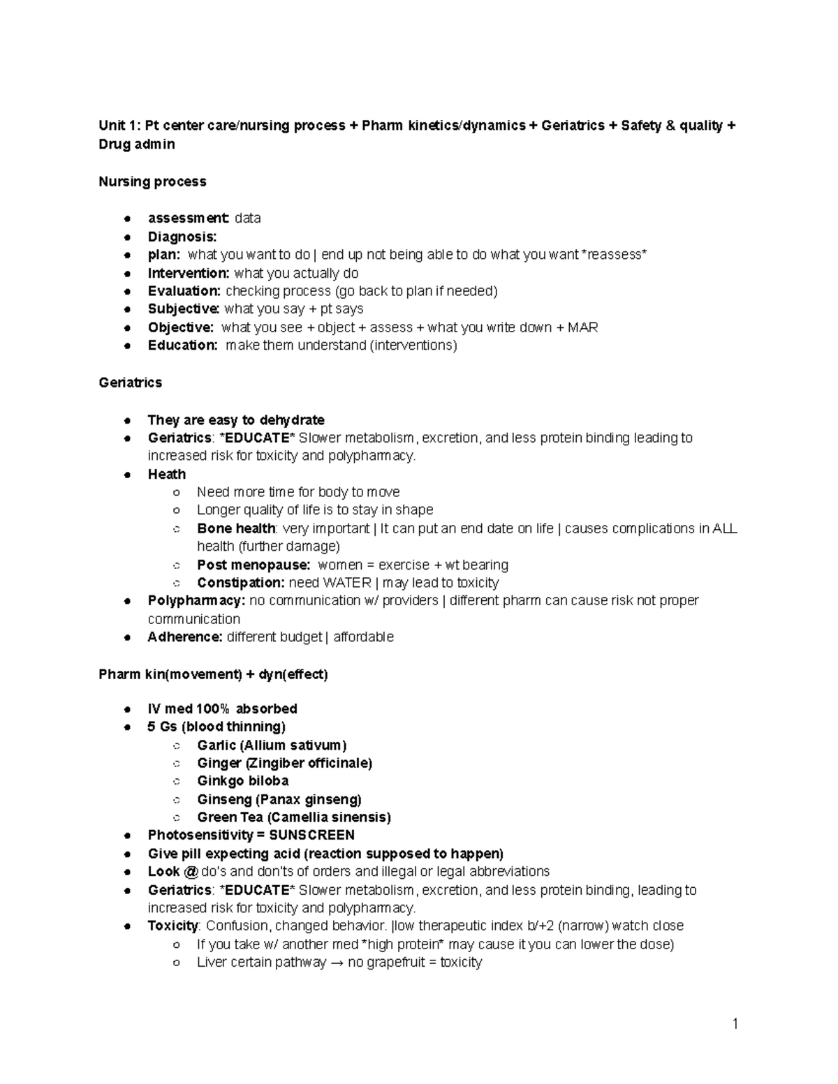 NUR 210 Unit 3 Review: Key Concepts for Exam 1 Preparation - Studocu