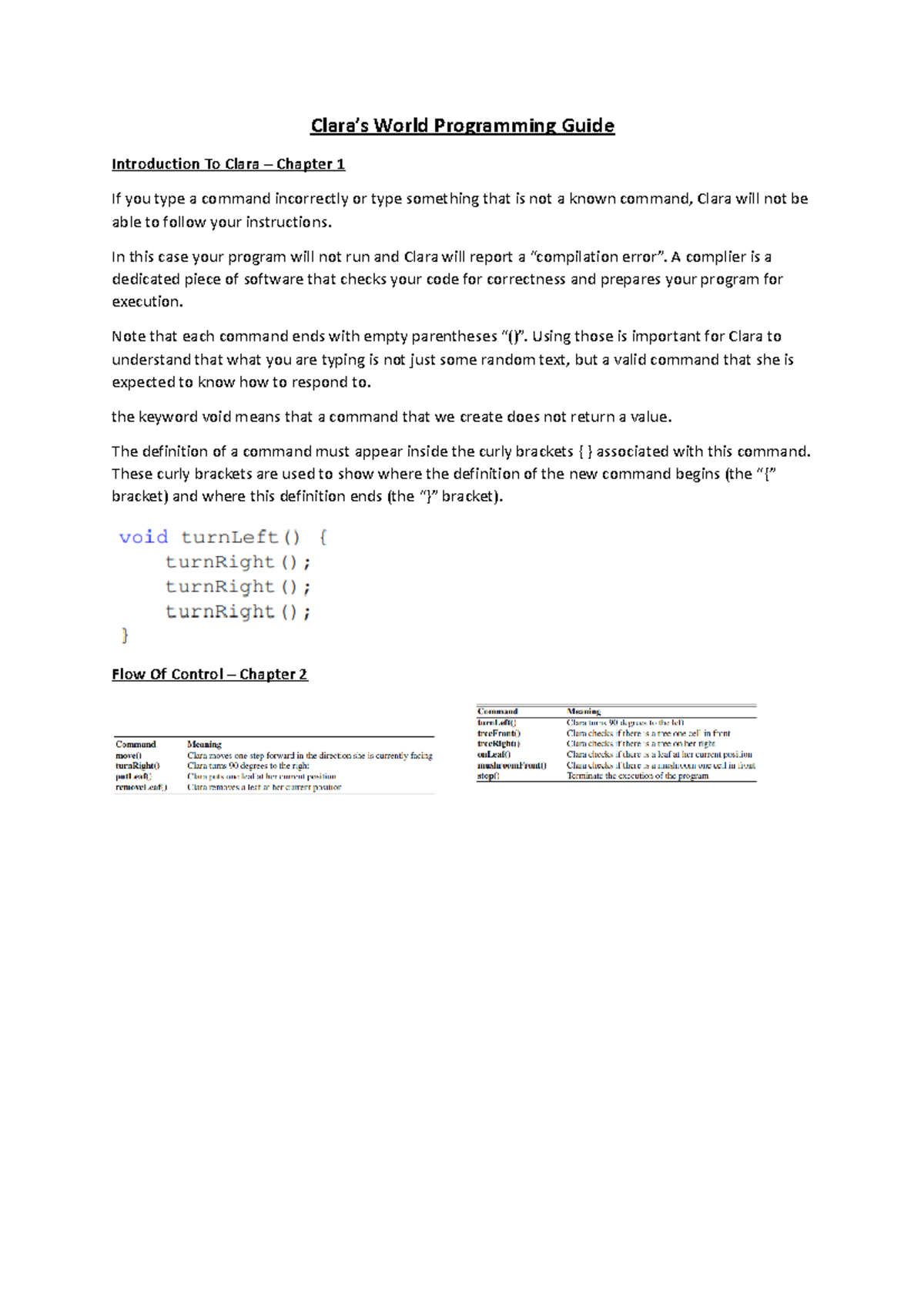 Clara's World Programming Guide: Intro & Flow of Control Overview - Studocu