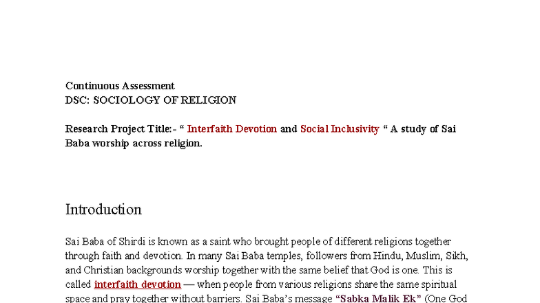 Research Project DSC: Sociology of Religion - Interfaith Devotion in ...