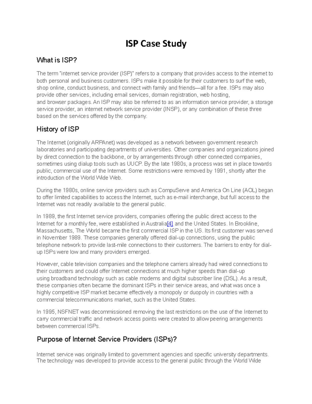 ISP Case Study Notes: Understanding Internet Service Providers - Studocu