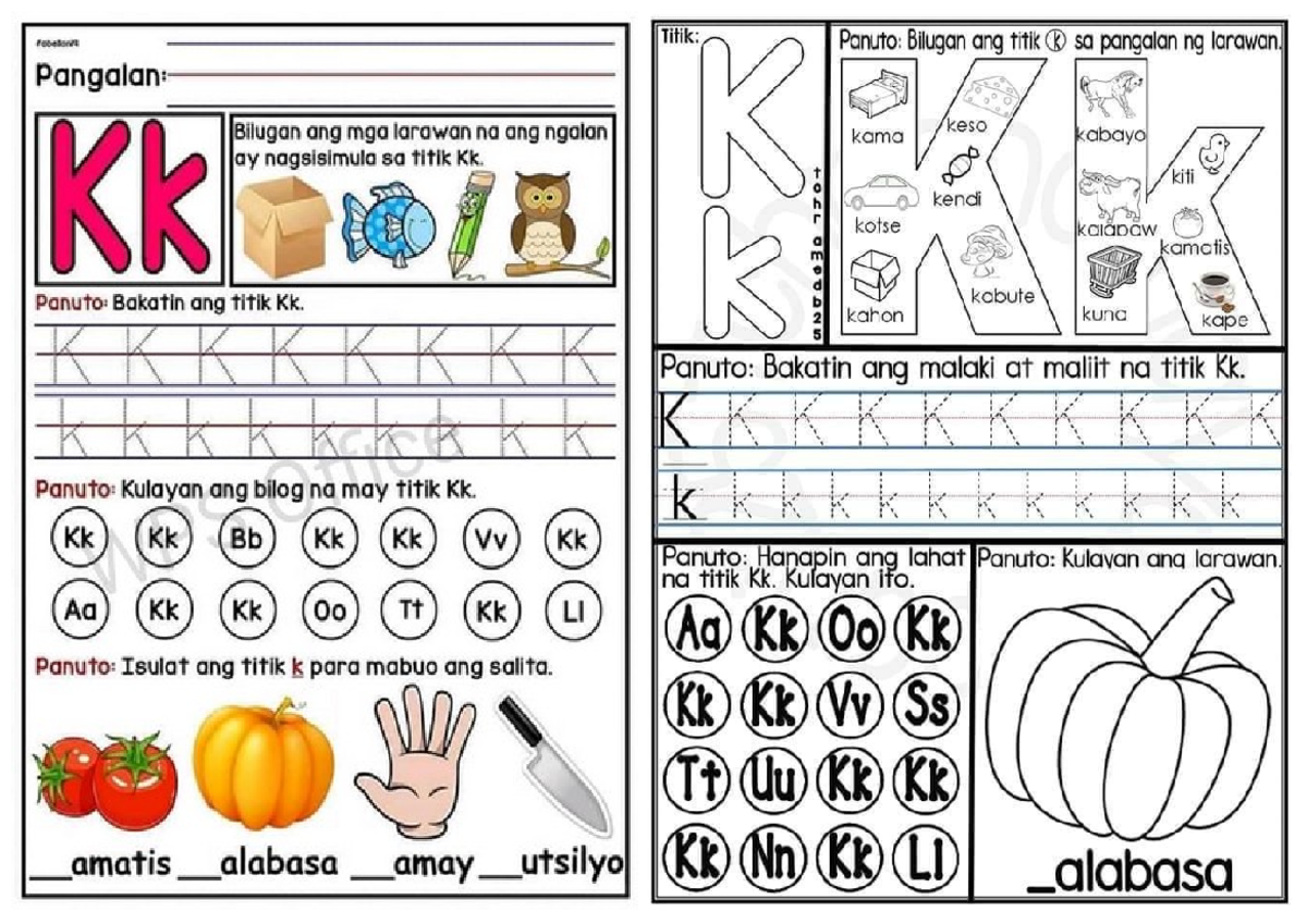 Kk Worksheet: Mga Gawain sa Pagsasanay ng Letrang Kk - Studocu