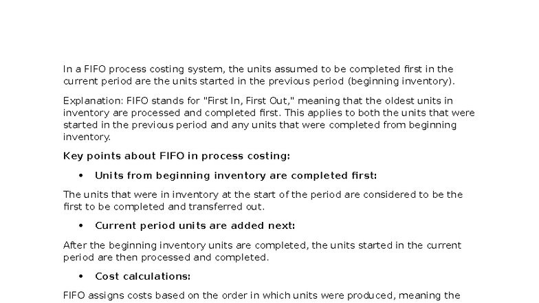 Cost Accounting: FIFO Process Costing Explained - Studocu