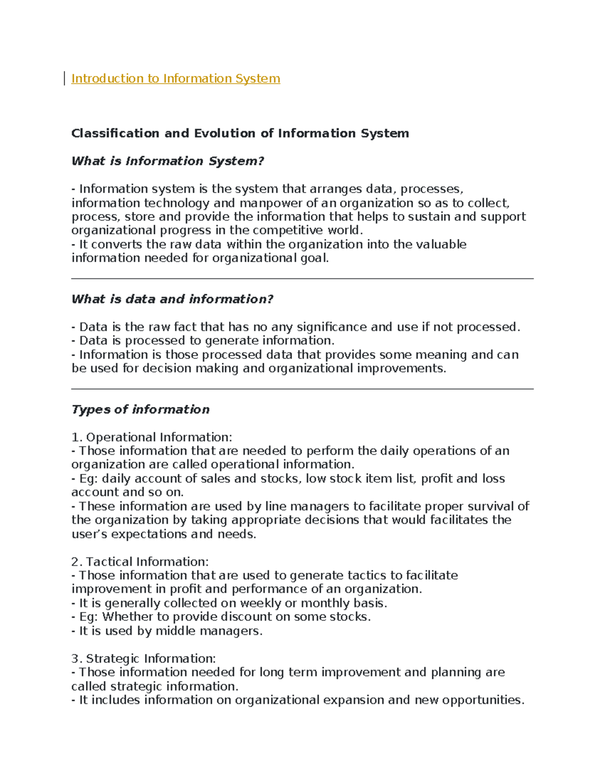 Unit 1: Introduction to Information Systems - Classification ...