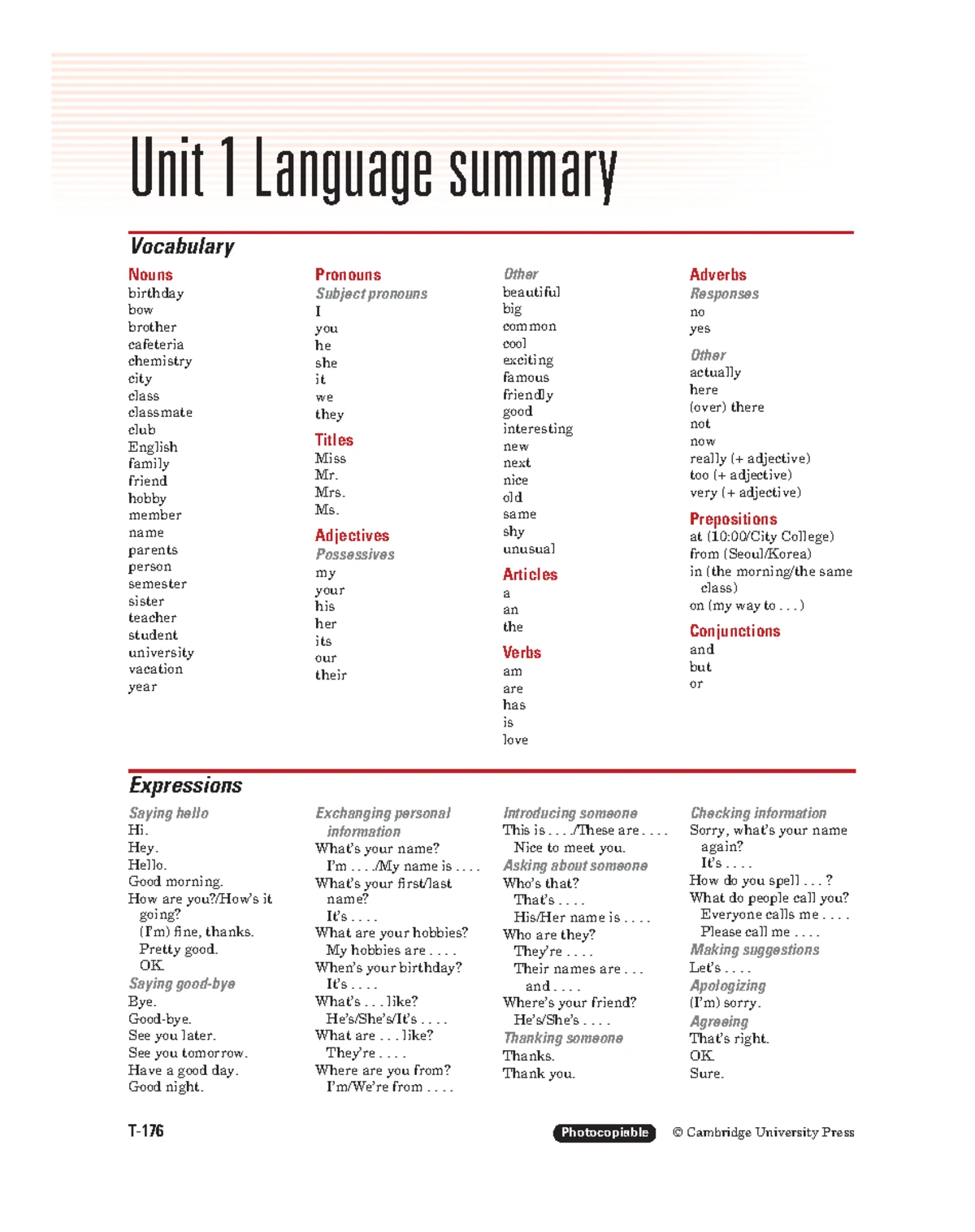 Vocabulary level 2 language summary and expressions guide - Studocu