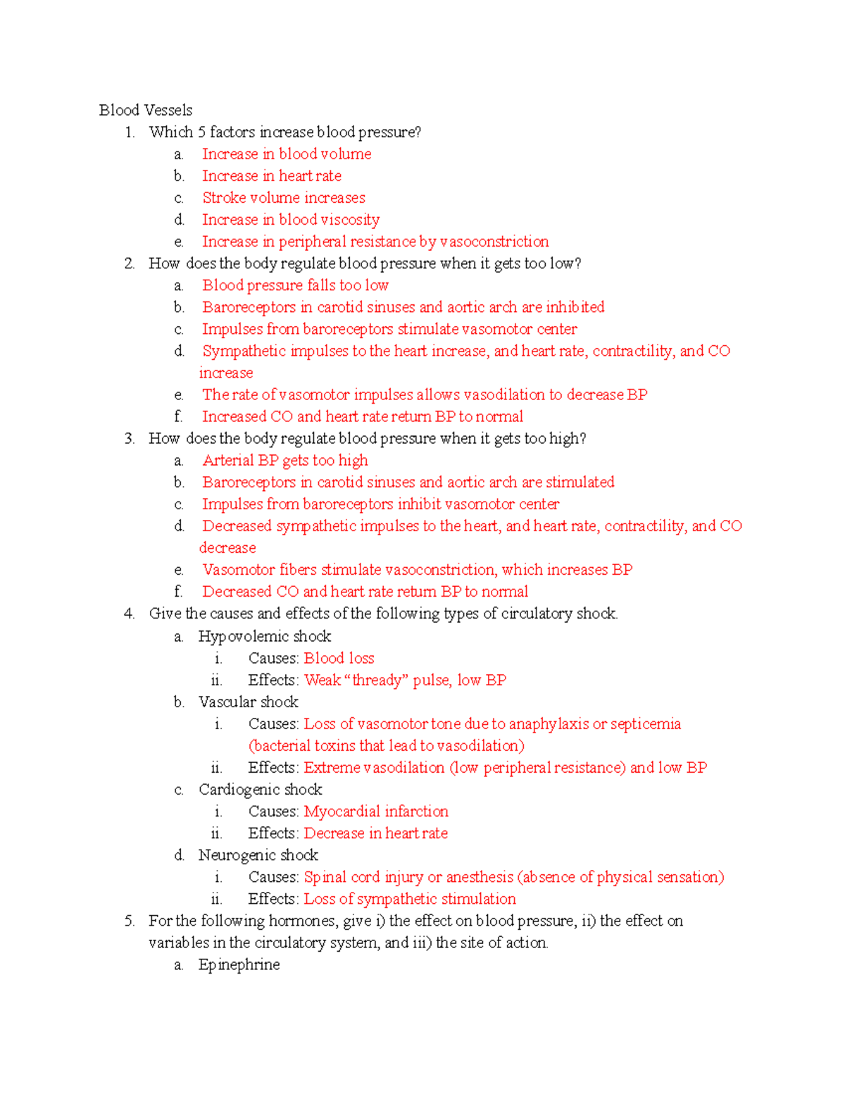 Exam 2 Review - Used for Dr. Anil Datt (BIOL 244) - Blood Vessels 1 ...