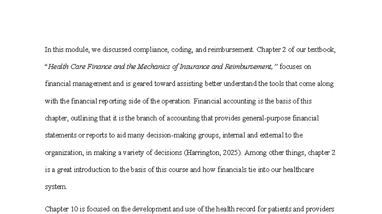 HCM-345 Chapter 2: Compliance, Coding, and Reimbursement Insights - Studocu