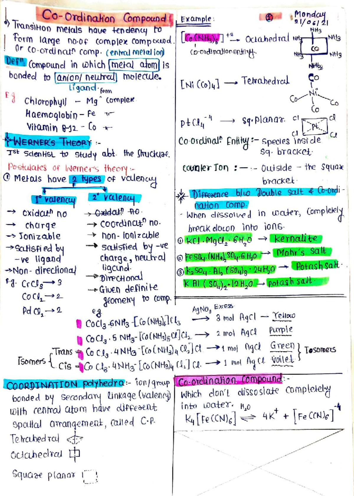 Coordination Compounds: Short Notes for CHEM 101 - Studocu