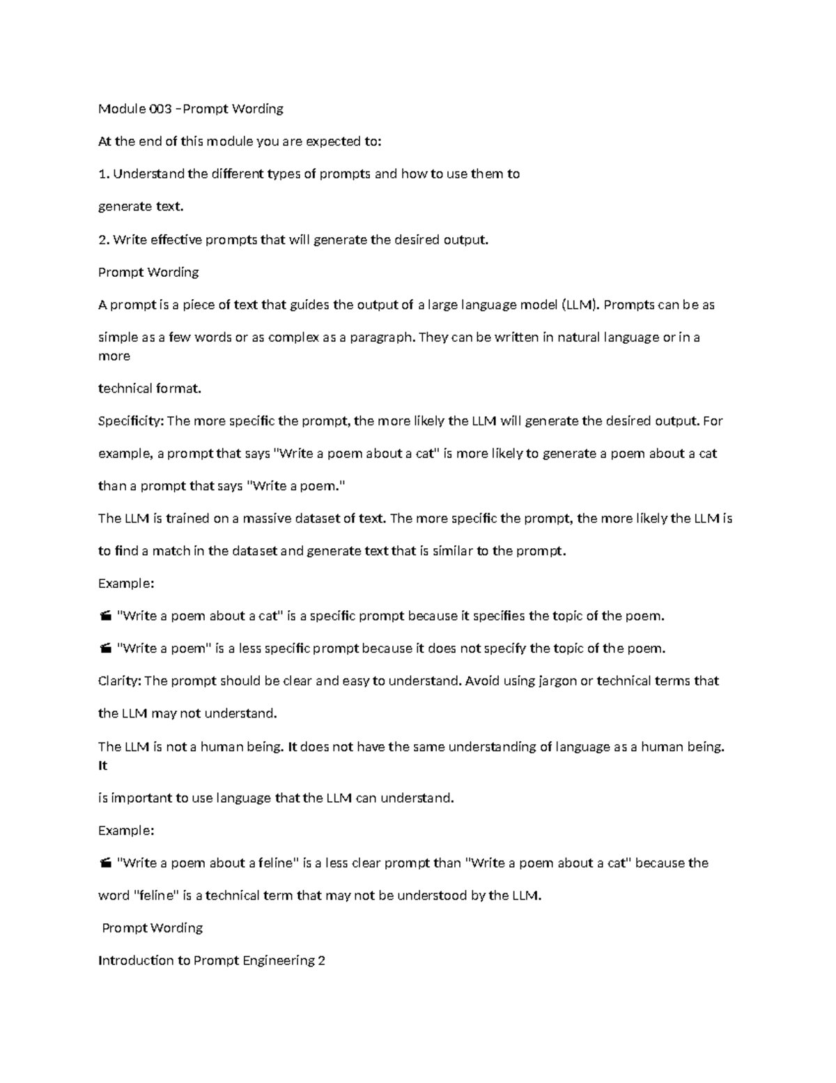 Introduction to Prompt Engineering Module 003: Prompt Wording Guide ...