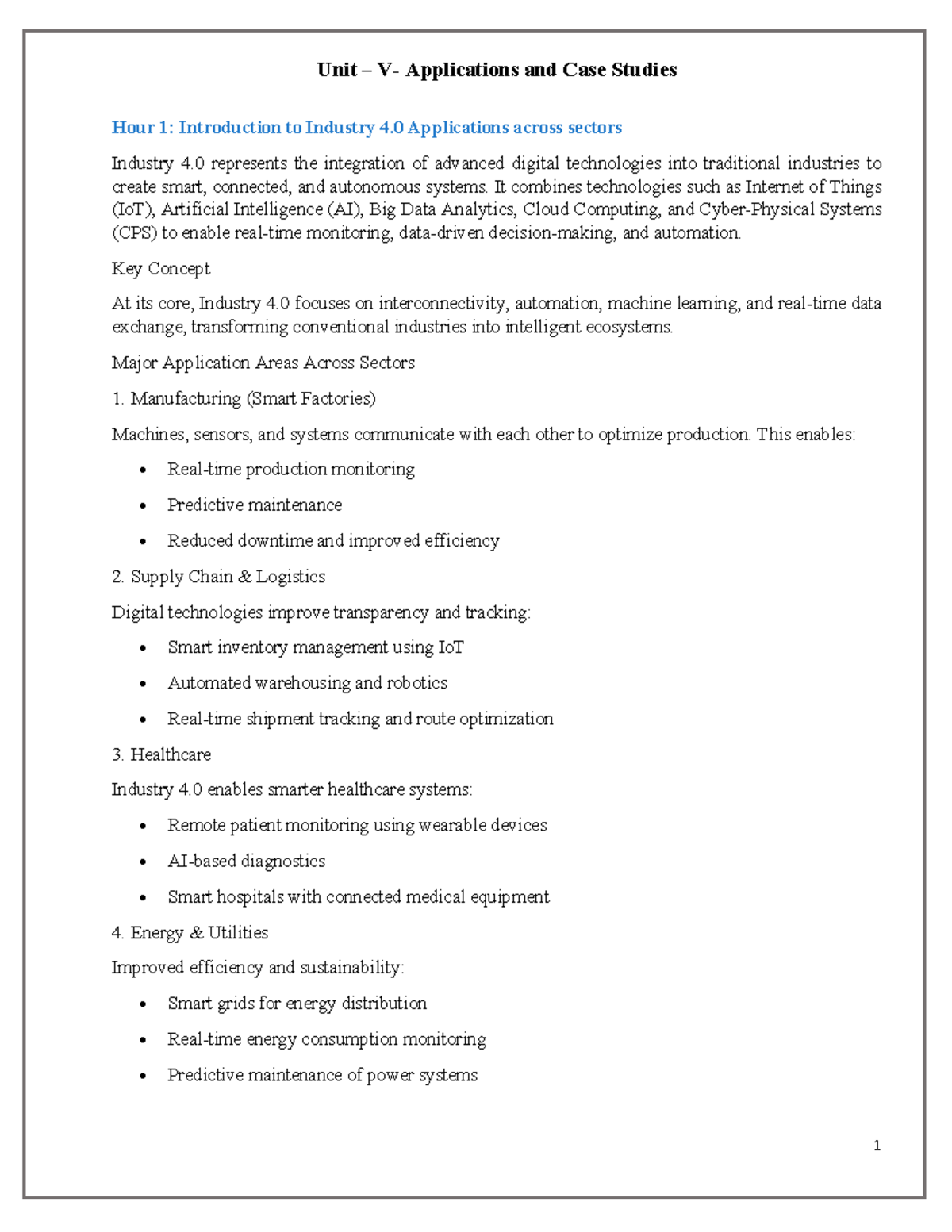 Unit Applications and Case Studies: Industry 4.0 Transformations Across ...