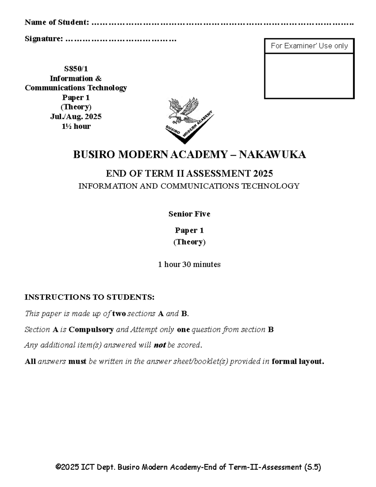 S5 ICT EOT-II-2025: Enhancing Learning & Admin with ICT Tools - Studocu