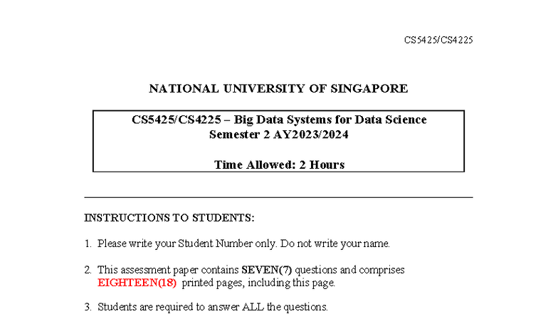 2324Sem 2-CS5425 CS4225 - NATIONAL UNIVERSITY OF SINGAPORE CS5425 ...