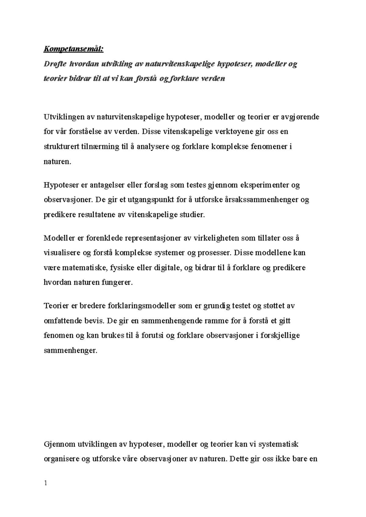 Eksamen naturfag: Hypoteser, Modeller og Helsepåvirkning - Studocu
