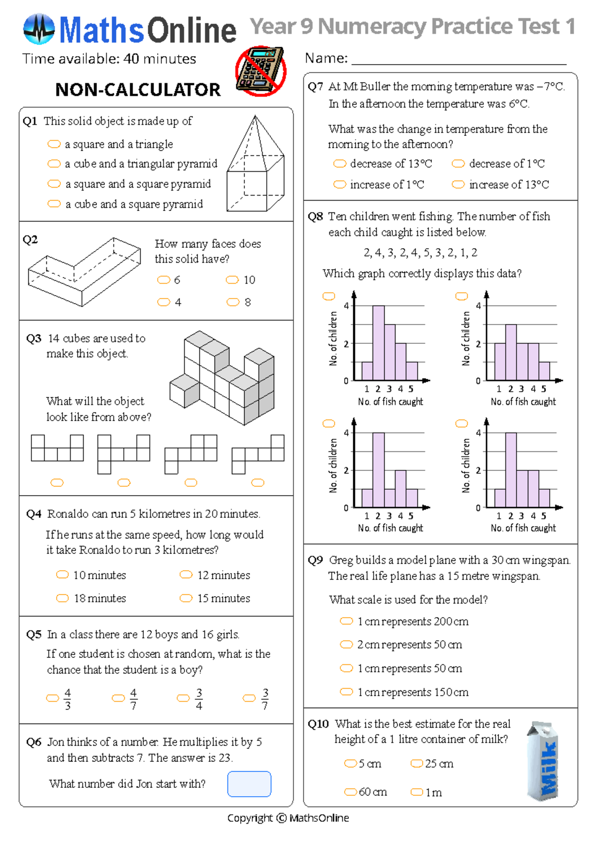 Year 9 Maths Non-Calc Practice Test 1 Questions and Solutions - Studocu
