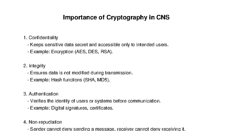 Importance of Cryptography in CNS: Key Concepts and Applications - Studocu