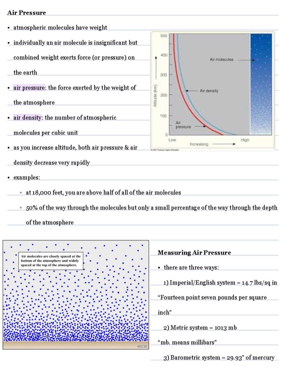 Notes - Lab #4 Air Pressure - Air Pressure atmospheric molecules have ...
