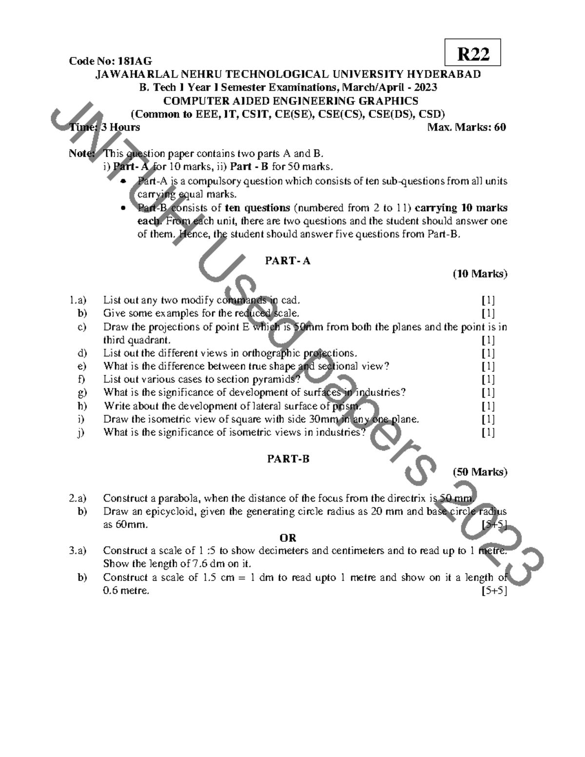 Computer Aided Engineering Graphics Exam Notes - B.Tech I Year I Sem ...
