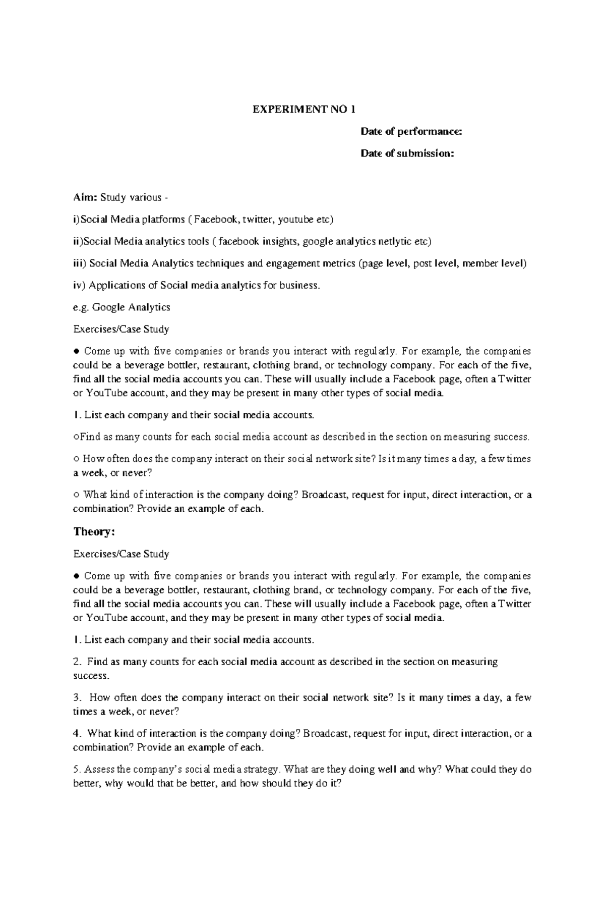 Social Media Analytics Lab Manual - EXPERIMENT NO 1 Date of performance: Date of submission: Aim ...