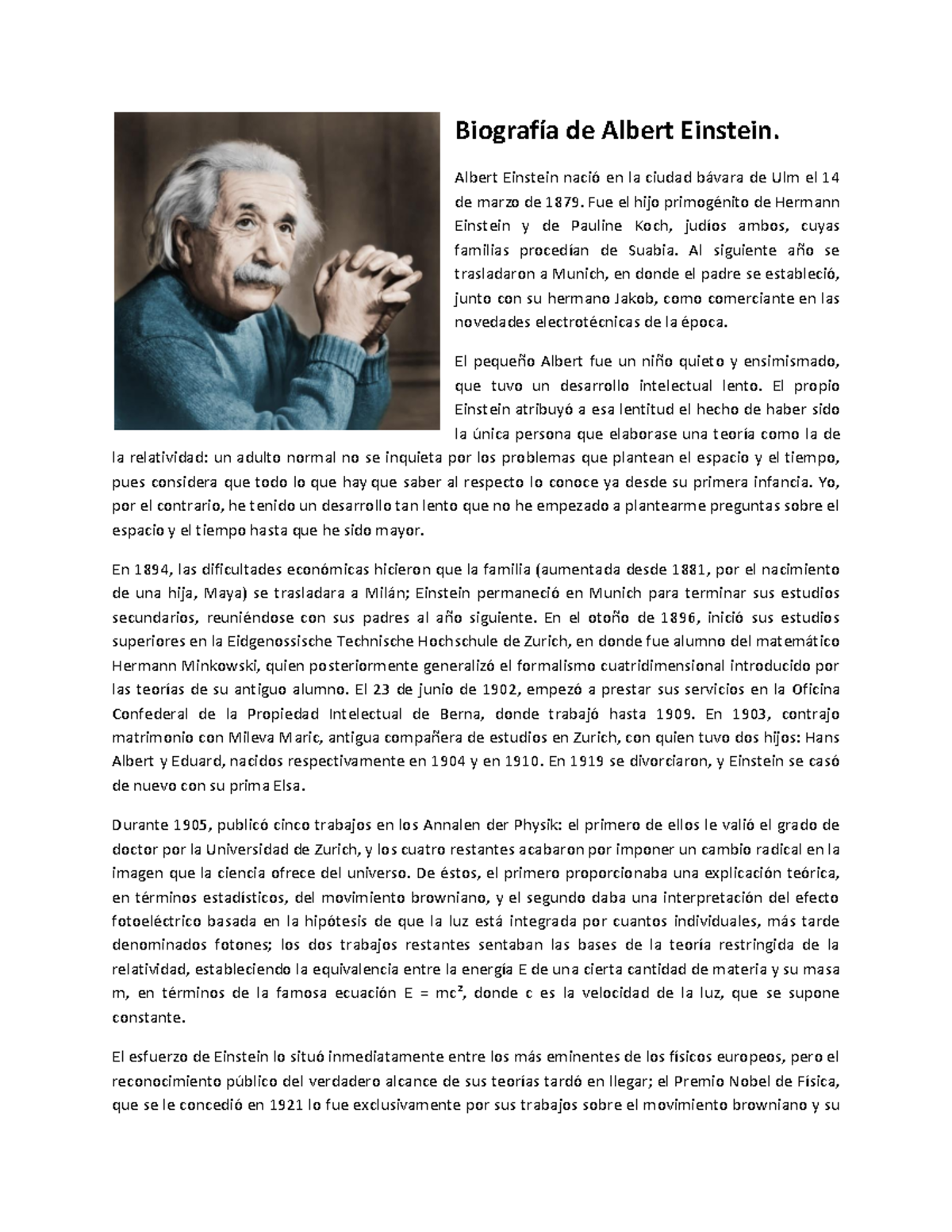 Biografia De Albert Einstein Albert Einstein: Vida, Características Y