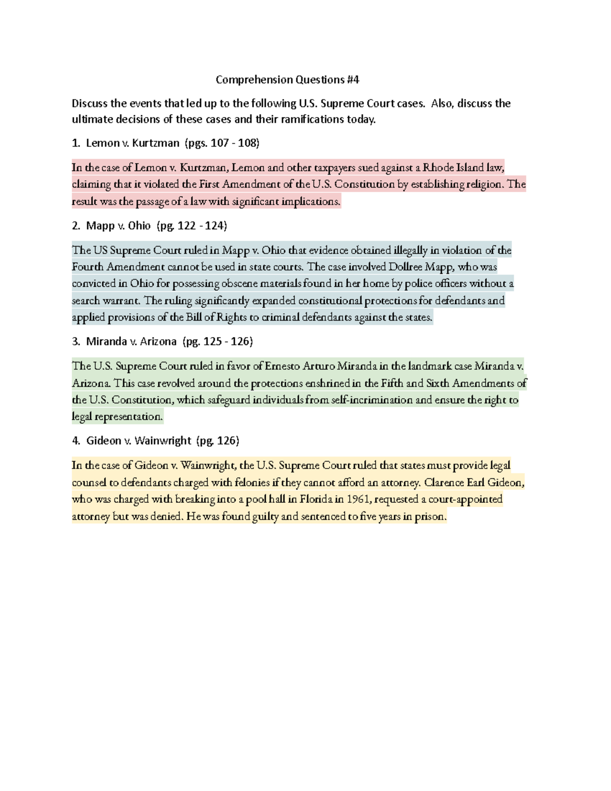 Comprehension Questions #4: Key Supreme Court Cases & Impacts - Studocu