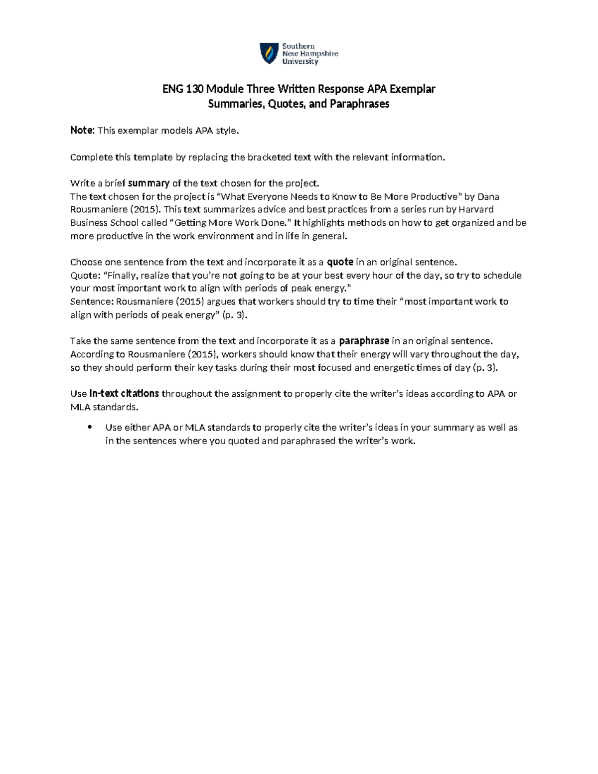 ENG 130 Module 3 Written Response: APA Style Exemplar Guide - Studocu