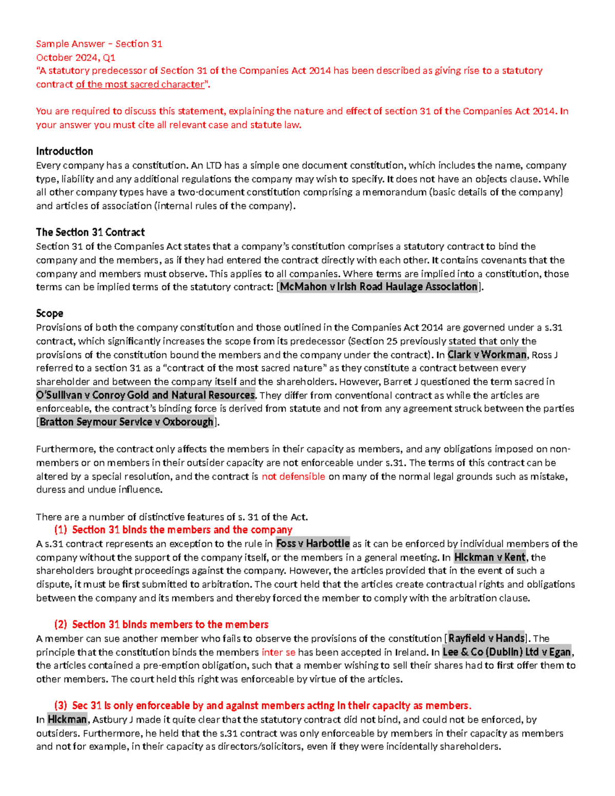 Section 31 of the Companies Act 2014: Nature and Effects Explained ...