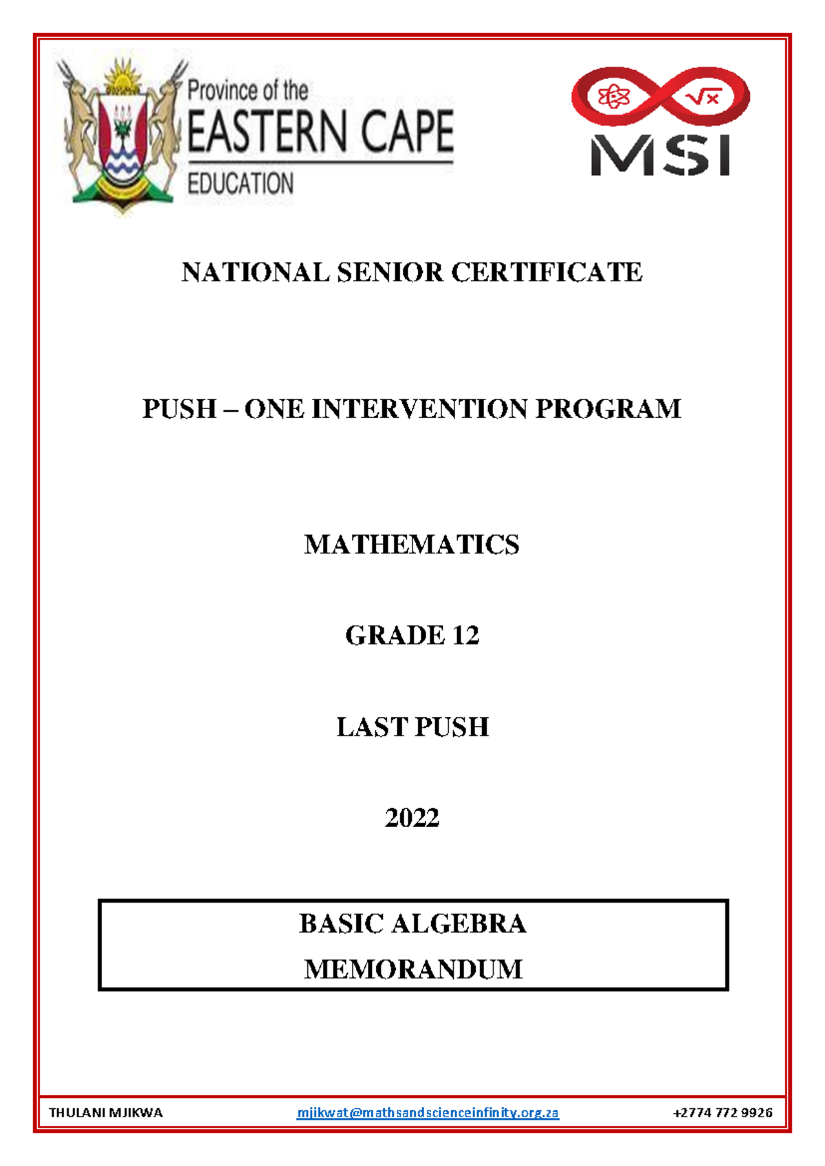 Basic Algebra Notes for National Senior Certificate Grade 12 - Studocu