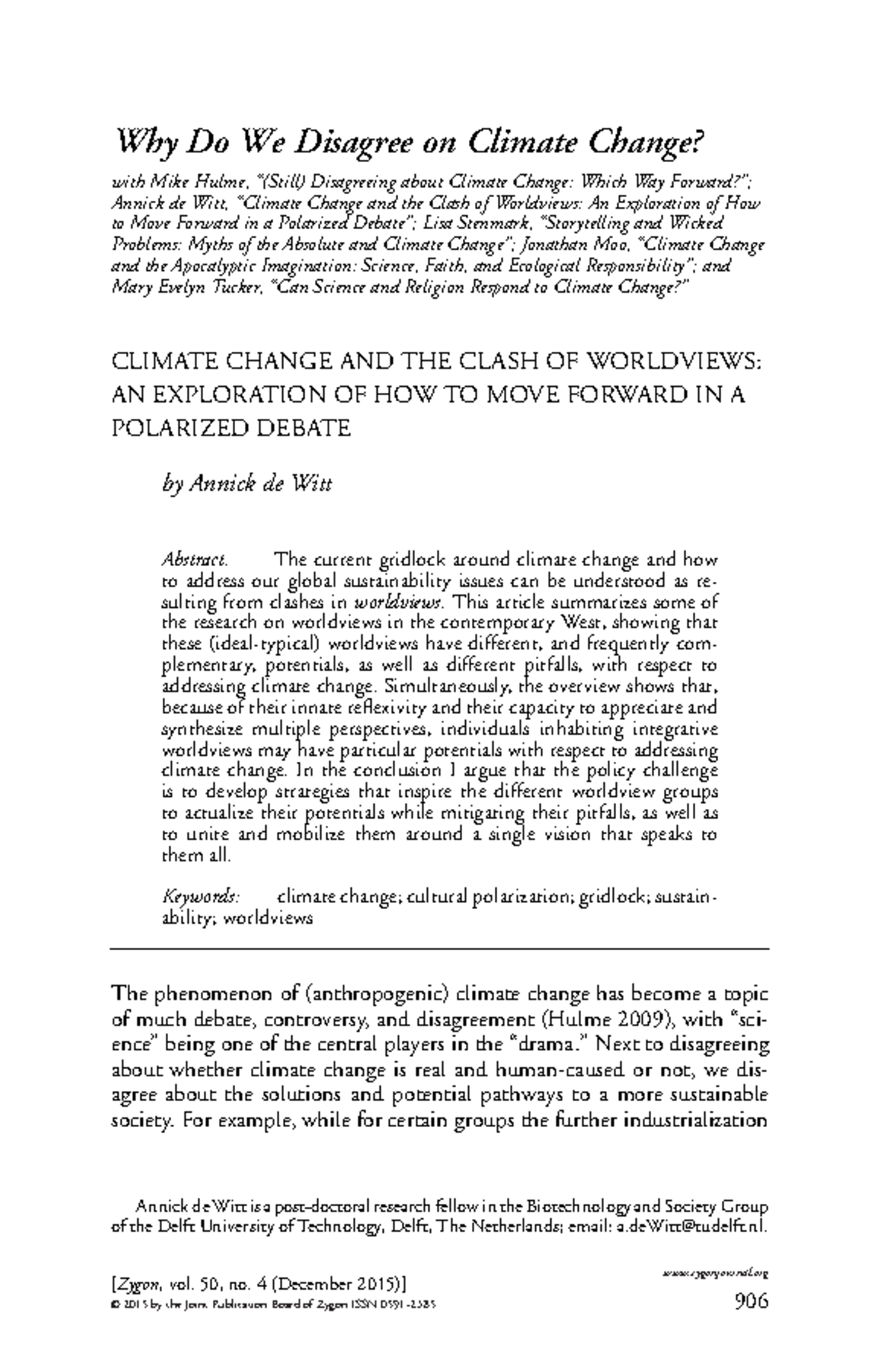 CLIMATE CHANGE AND WORLDVIEWS: NAVIGATING DISAGREEMENTS IN DEBATE - Studocu