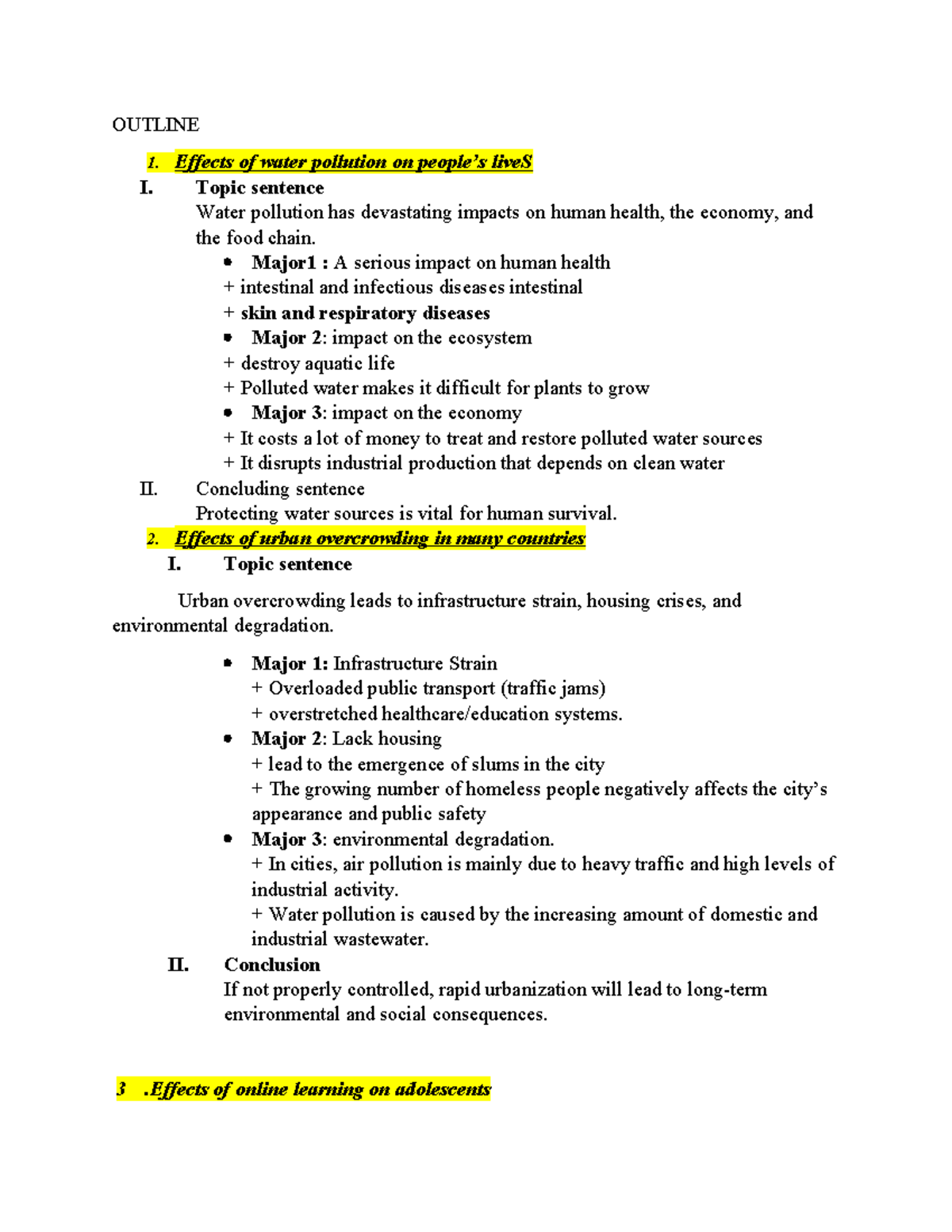 Effects of Water Pollution & Urban Overcrowding: A Study Outline - Studocu