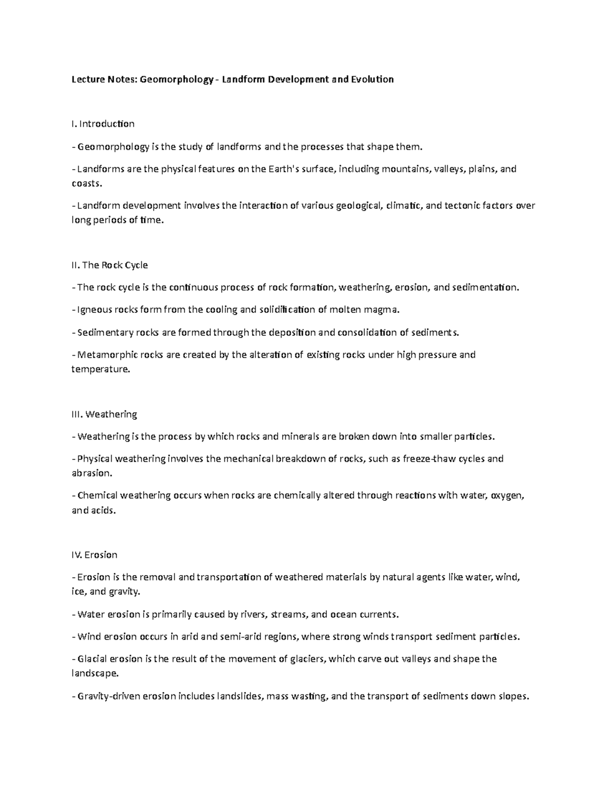 Lecture Notes: Geomorphology - Evolution of Landform Processes - Studocu
