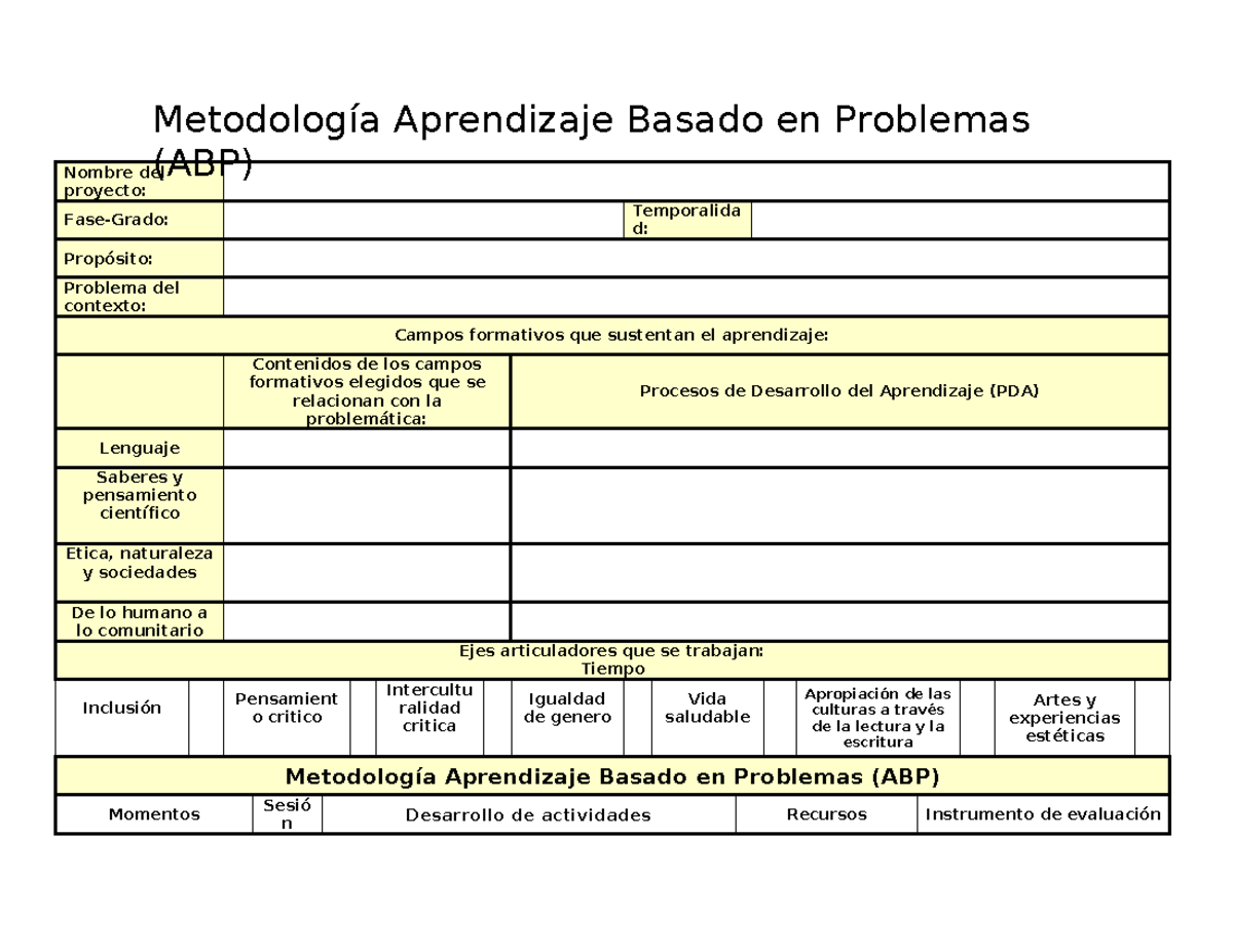 Formato de Planeación ABP - Aprendizaje Basado en Problemas - Studocu