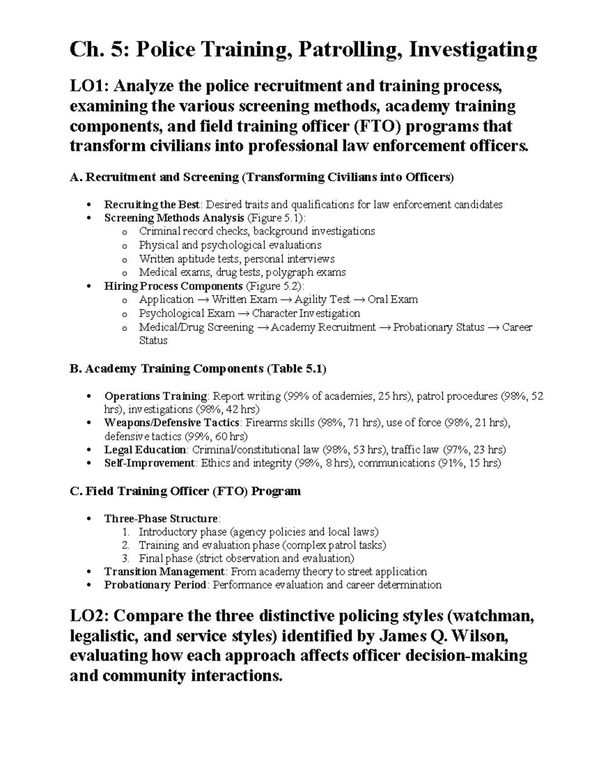 Ch. 5: Police Training & Policing Styles Analysis (LO1-LO4) - Studocu