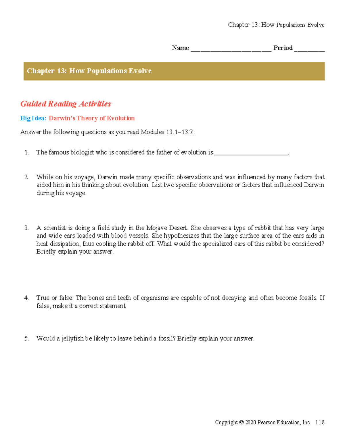 CBCC10 Guided Reading: Chapter 13 - How Populations Evolve - Studocu