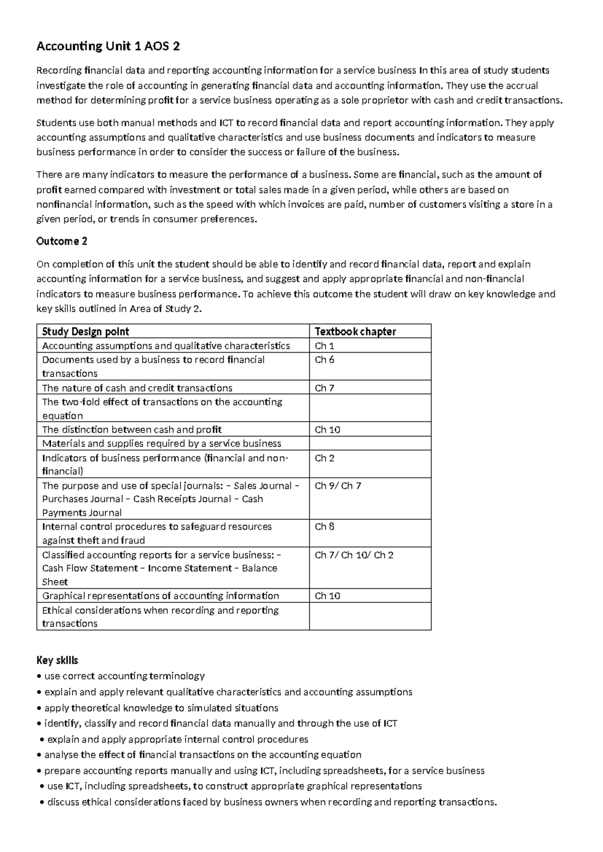 Unit 1 AOS 2 overview - AOS 1 Summary - Accounting Unit 1 AOS 2 ...