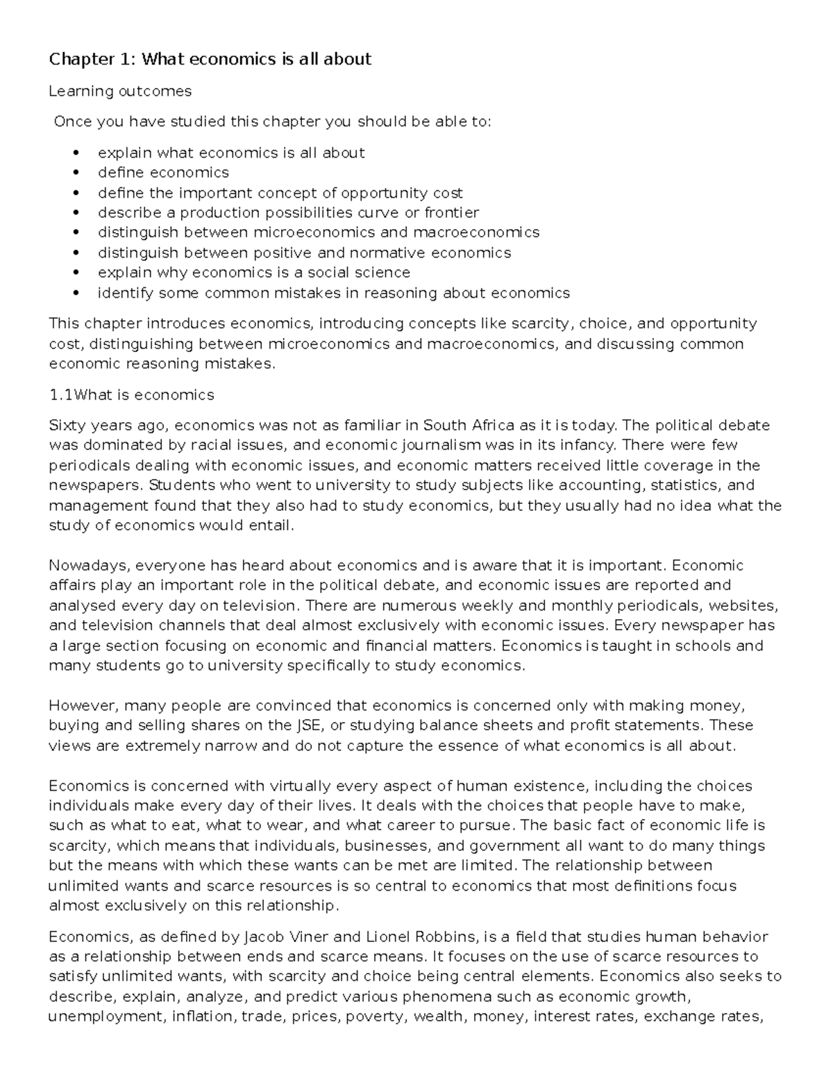 ECON 112 Chapter 1: Introduction to Economics and Key Concepts - Studocu