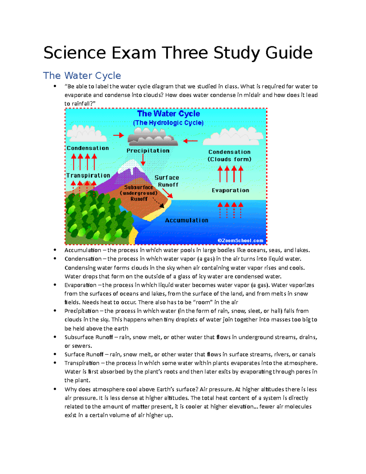 SCI 103 Final Exam Study Guide: The Water Cycle and Gravity Concepts ...