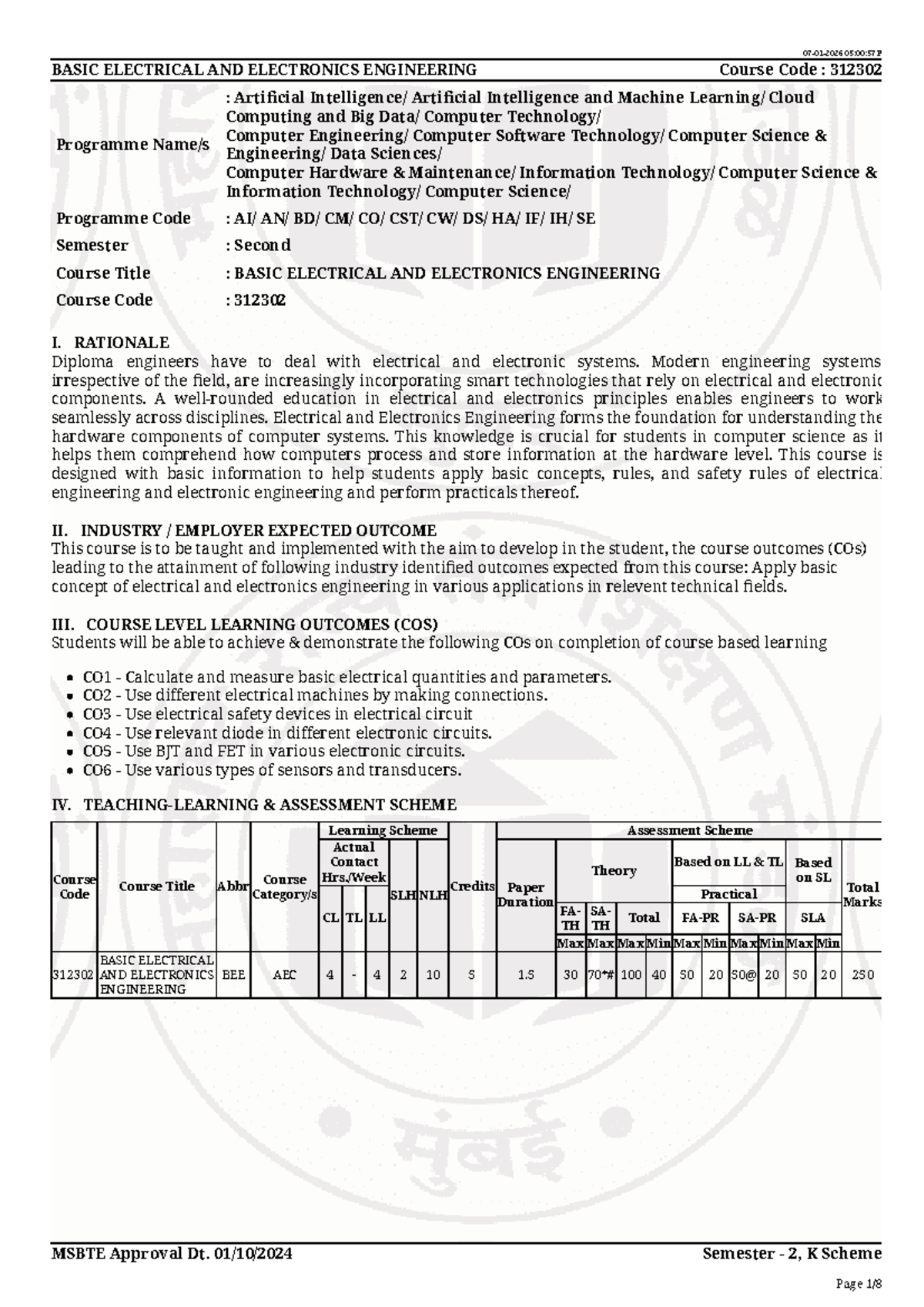 312302 - Basic Electrical and Electronics Engineering Overview - Studocu