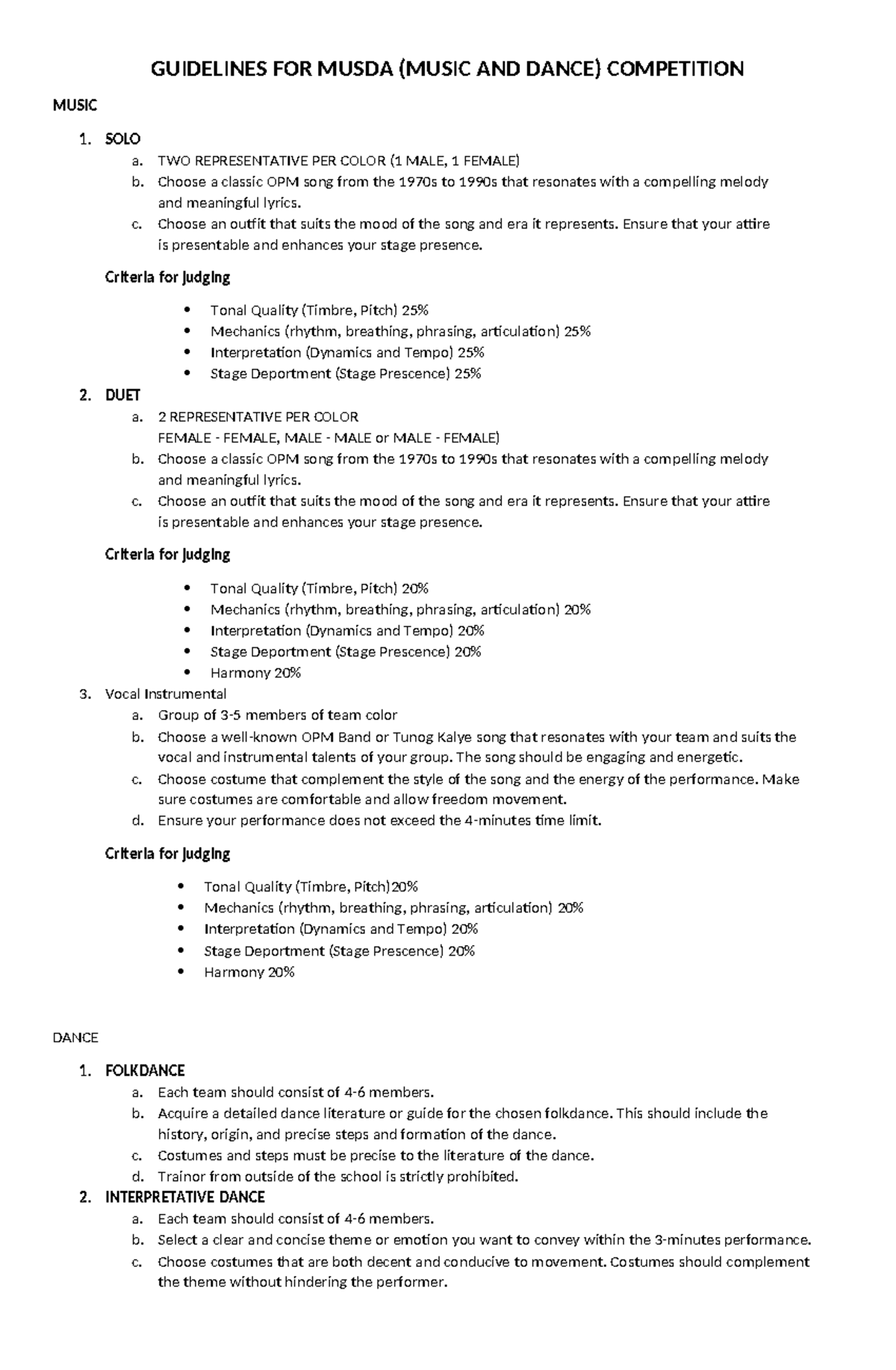 musda guidelines - GUIDELINES FOR MUSDA (MUSIC AND DANCE) COMPETITION ...