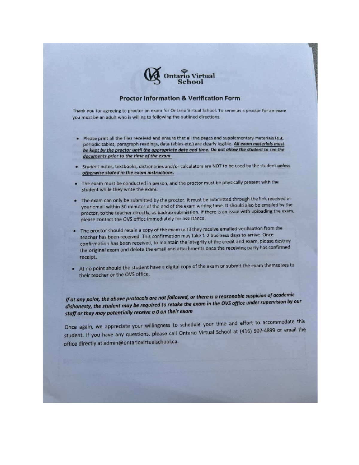 OVS Proctor Info Verification Form for Grade 12 Physics Exam - Studocu