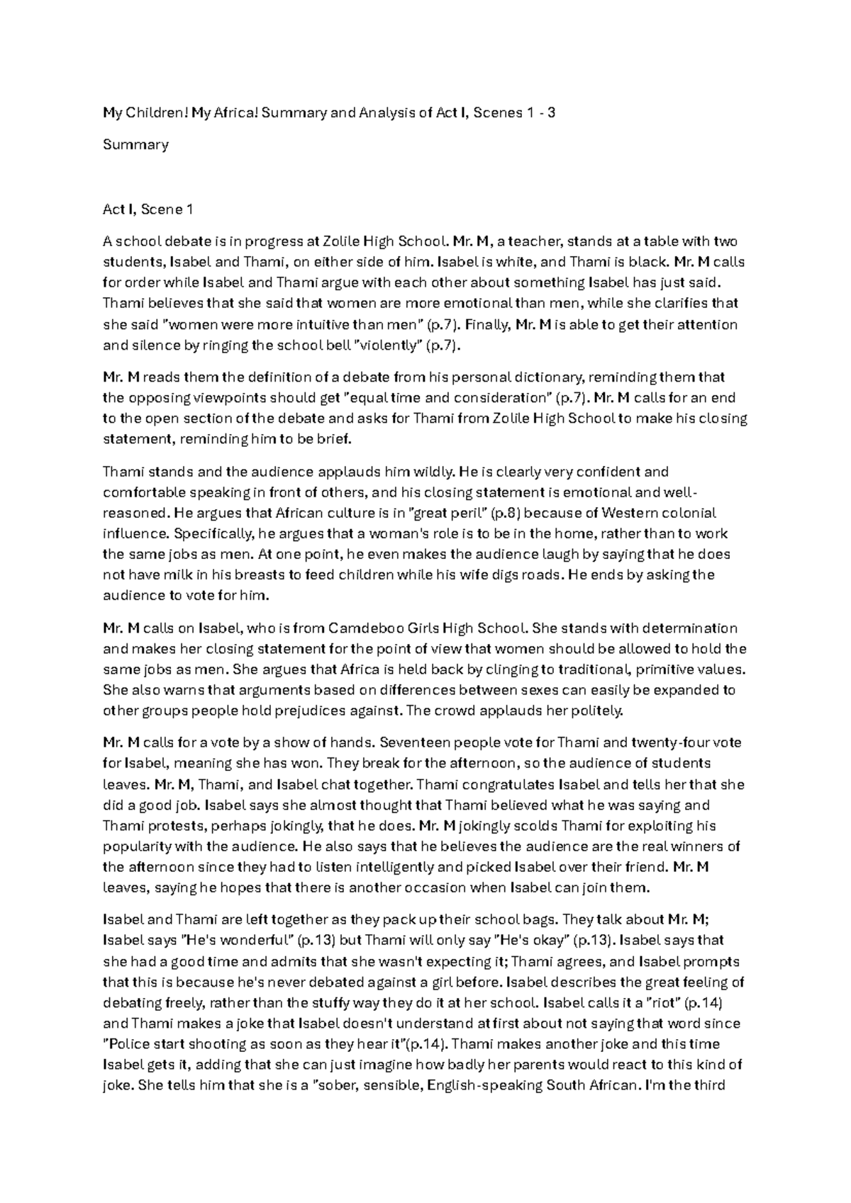 My Children! My Africa! Summary & Analysis of Acts I & II Scenes 1-3 ...