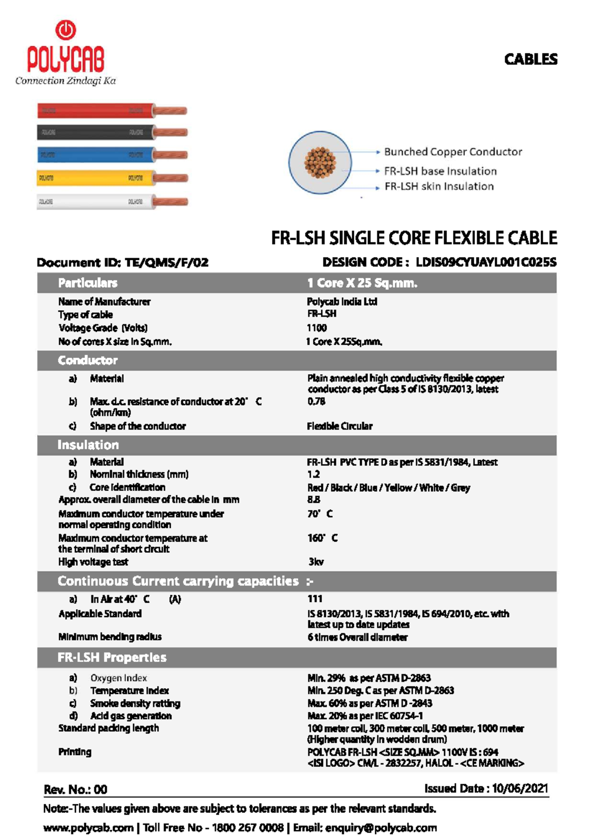 25 SQMM CU Flexy Cable Specifications - LDI S09CYUAYL001C025S - Studocu