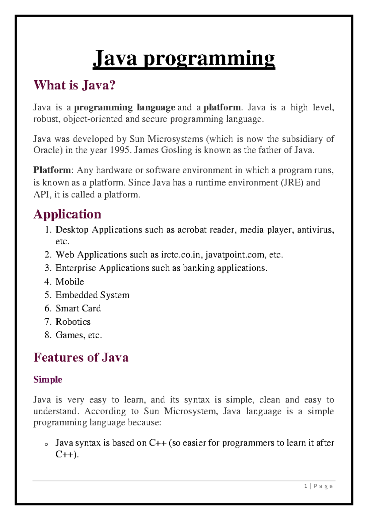 Java Programming: Comprehensive Notes on Concepts and Features - Studocu