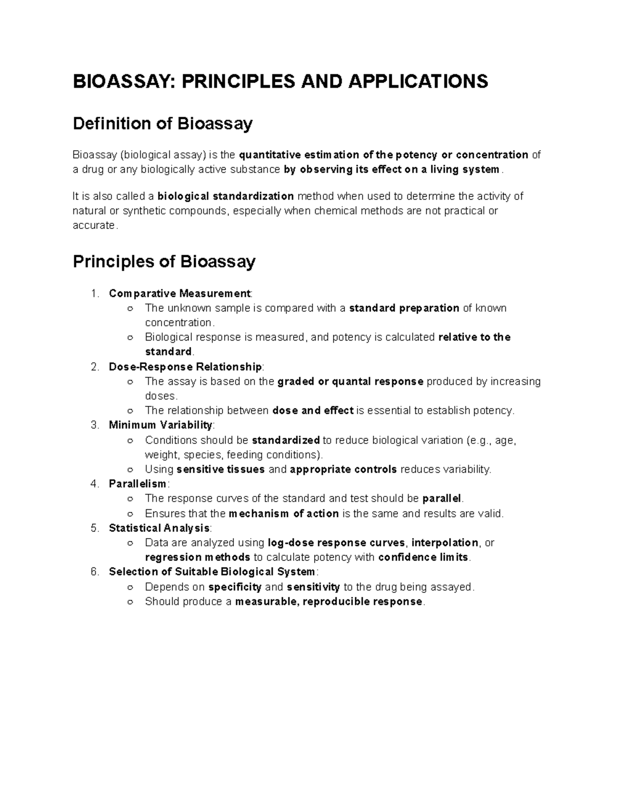 BIOASSAY: PRINCIPLES & APPLICATIONS - A Comprehensive Overview - Studocu